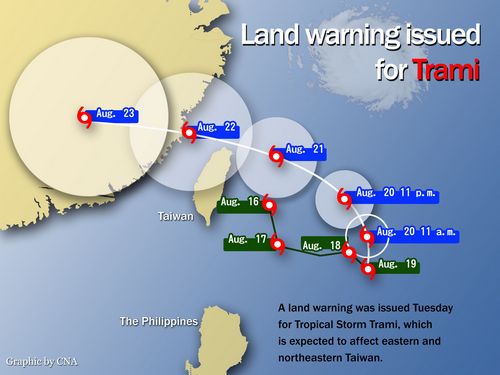 Land warning issued for Tropical Storm Trami (update) - Focus Taiwan