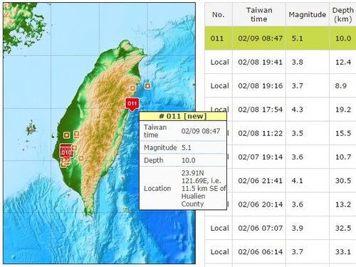 Magnitude 5.1 earthquake rattles eastern Taiwan - Focus Taiwan