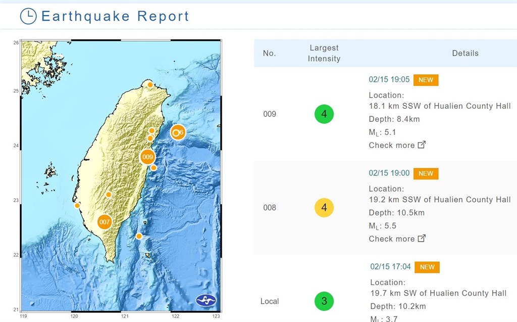 2 quakes over magnitude 5 hit eastern Taiwan, felt around country ...