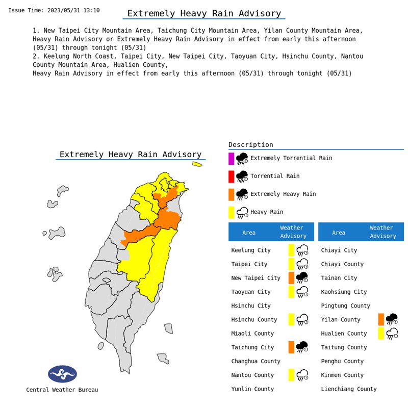 Heavy rain warnings issued as Typhoon Mawar moves away: CWB - Focus Taiwan