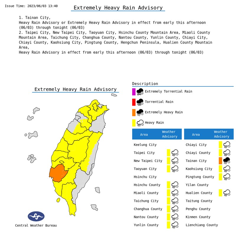 Heavy rain expected across Taiwan through Saturday evening - Focus Taiwan