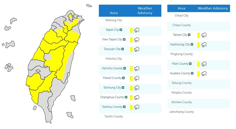 CWA warns of heavy rain across Taiwan on Saturday - Focus Taiwan