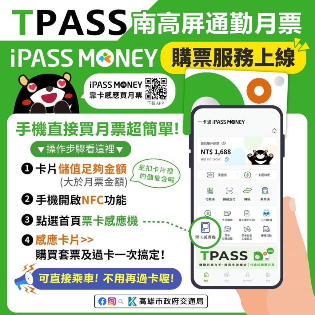 南高屏TPASS通勤月票方案 即日起用手機可購買 | 地方 | 中央社 CNA